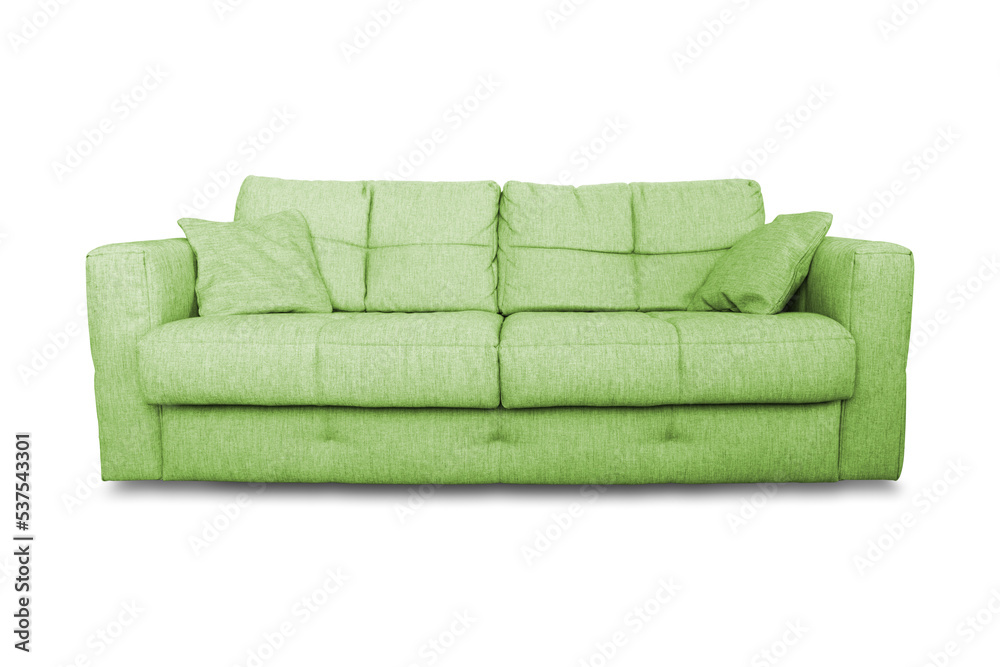 Green sofa or couch furniture in PNG isolated on transparent background ...