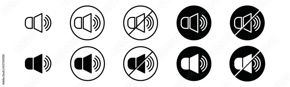 Audio speaker volume sound in the circle icon vector set. Audio device ...