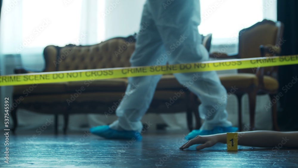 Detective Collecting Evidence in a Crime Scene. Forensic Specialists ...