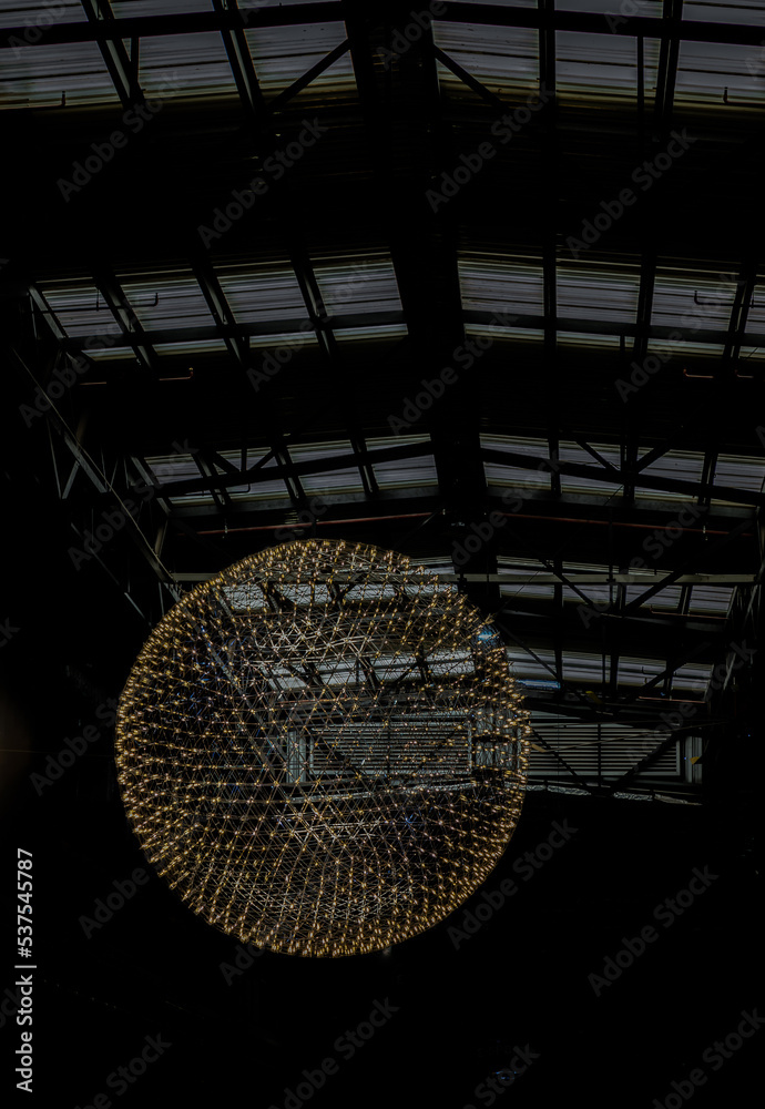 Big circle globe light like earth planet star in space or universe hang ...