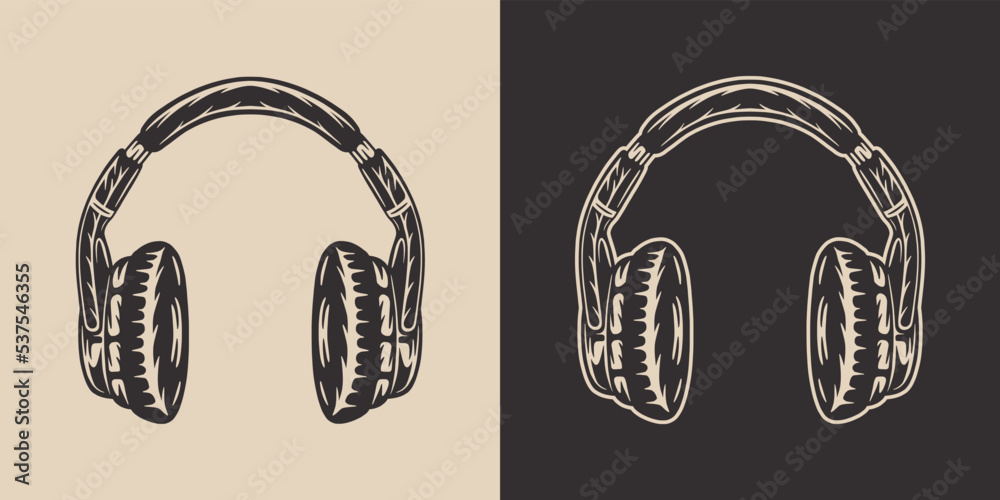 Vintage retro music headphones. Can be used for emblem, logo, badge ...