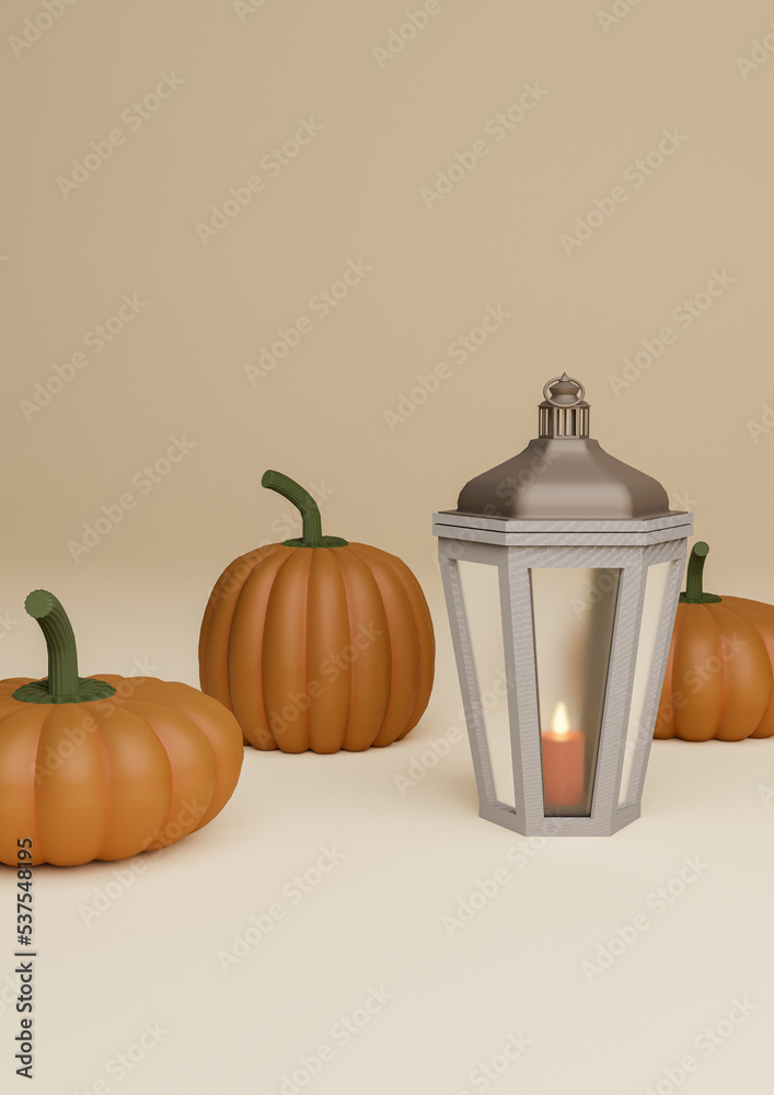 Light beige, pastel orange 3D illustration autumn fall Halloween themed ...