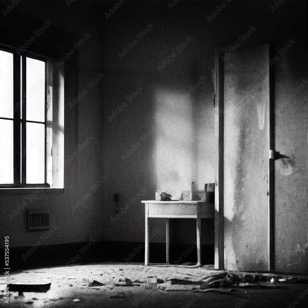 Concept idea illustration of woman in depression. Black and white ...