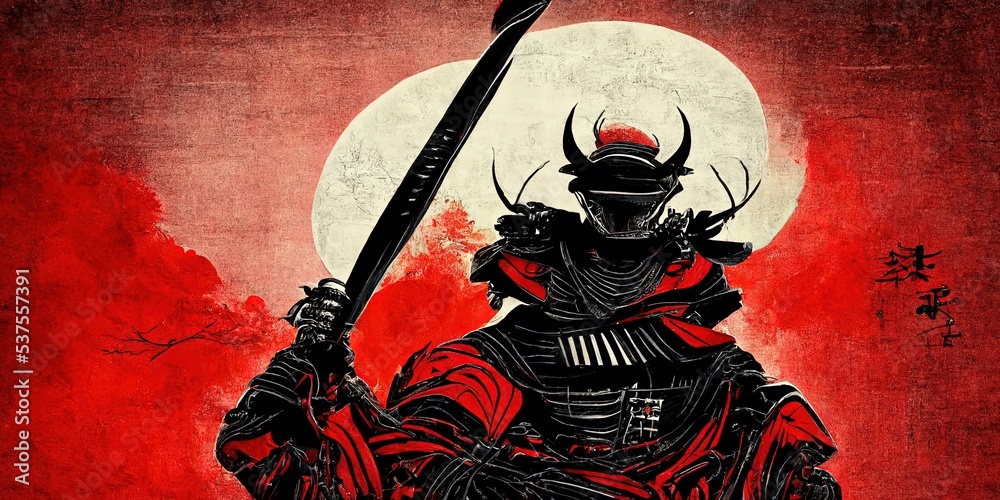 Japanese samurai illustration in japanese ink art, samurai fighting ...
