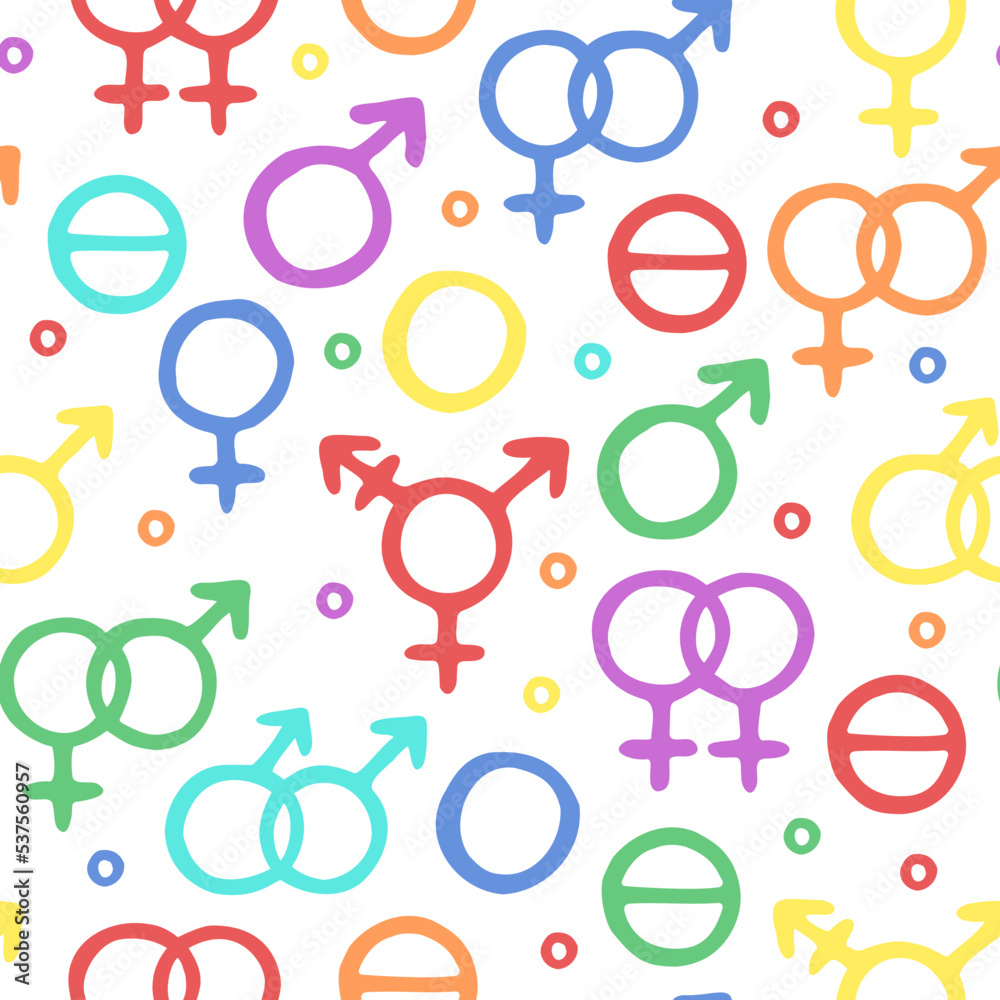 Vector seamless pattern with symbols of genders and sexual orientation ...