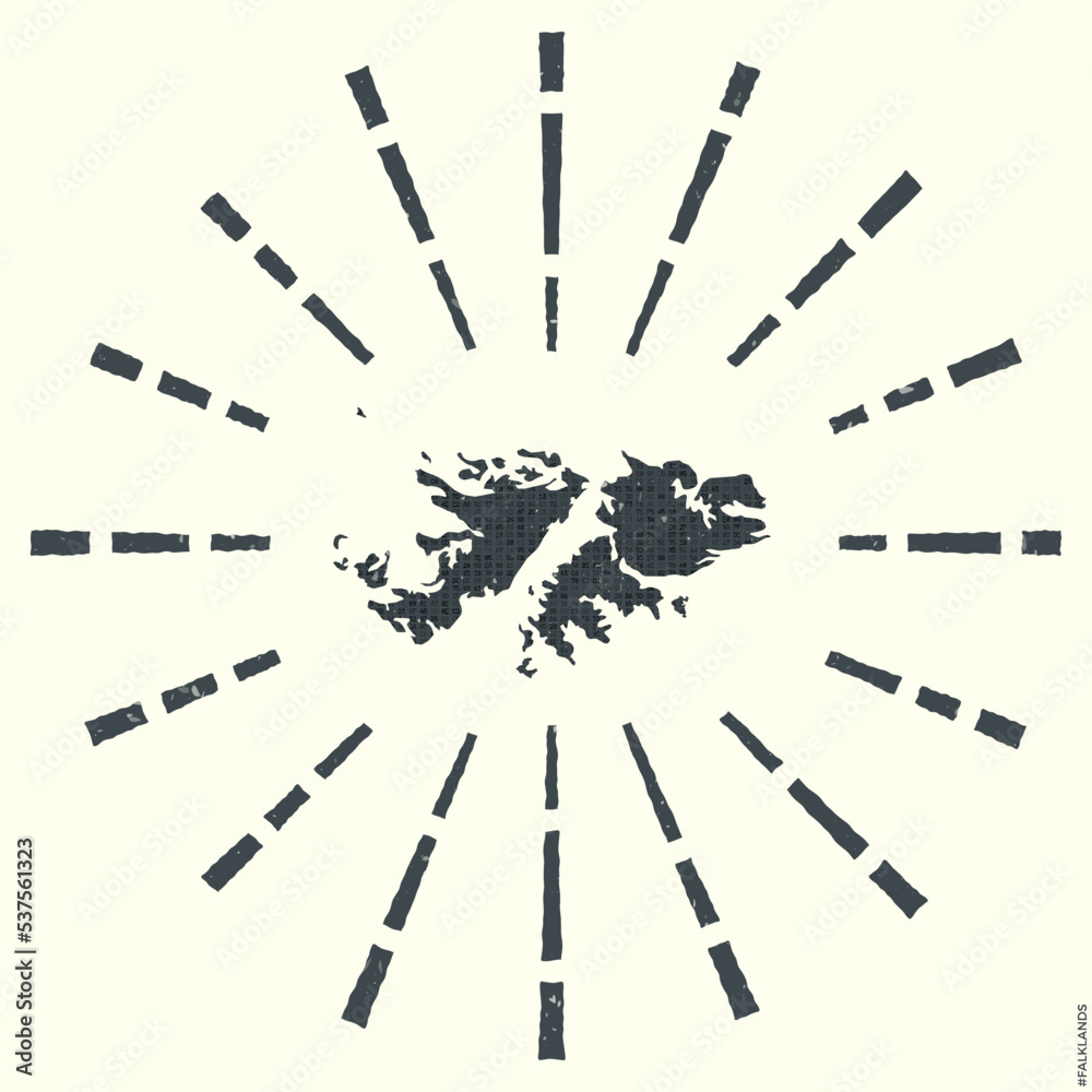 Falklands Logo. Grunge sunburst poster with map of the country. Shape ...