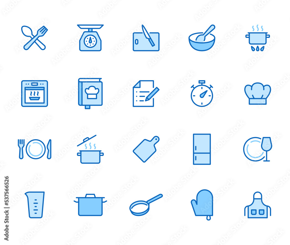 Cooking line icon set. Kitchen tools - pan, pot, dinner utensil ...