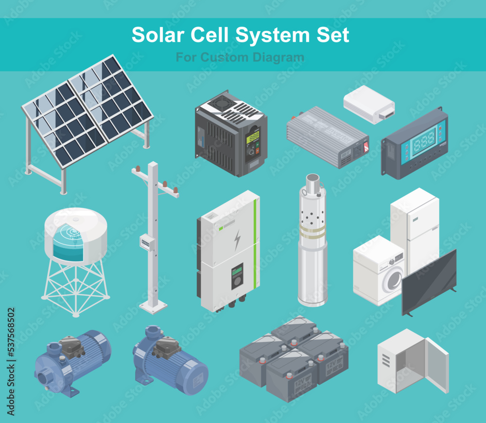 solar cell solar plant element component objects vector system custom ...