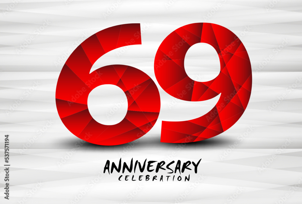 69 Year Anniversary Celebration Logo red polygon vector, 69 Number ...