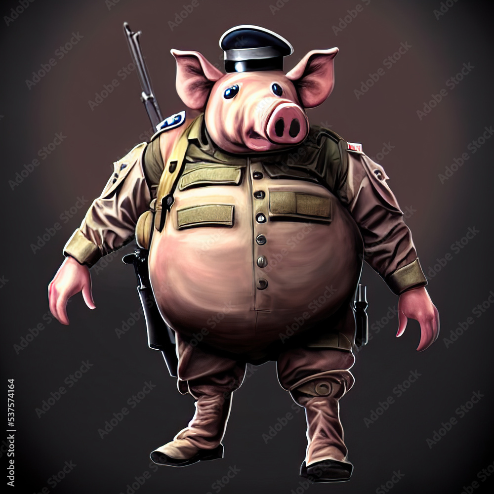 Anthropomorphic pig soldier with weapon. Digital illustration. Concept ...
