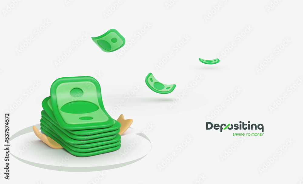 3d cartoon dollar paper bills falling in stack vector illustration ...