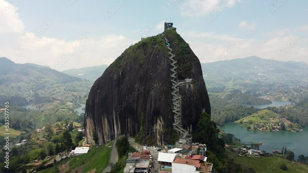 Guatape, Colombia, Drone aerial view of Rock of Guatape, Piedra de ...