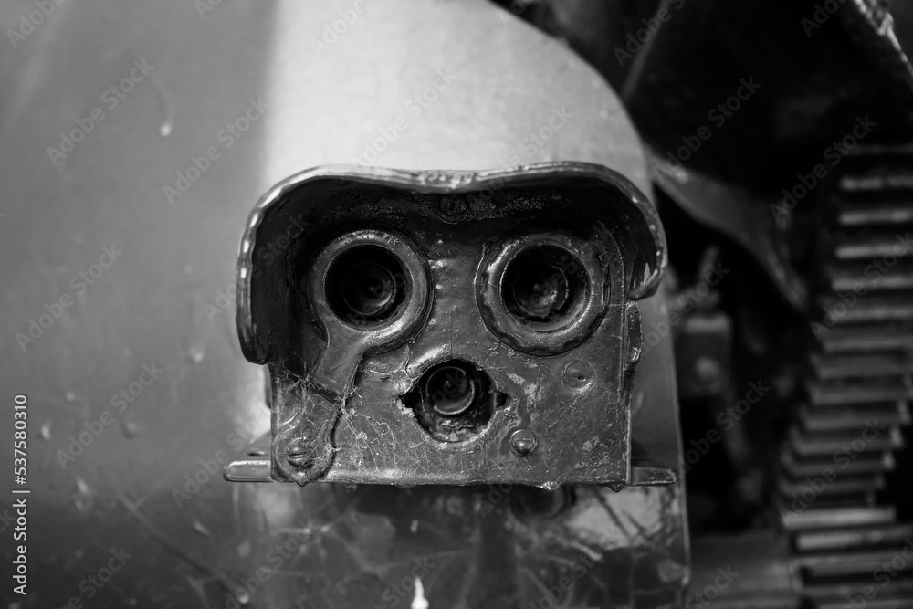 Soviet howitzer. Russian long-range artillery gun in position. Howitzer ...