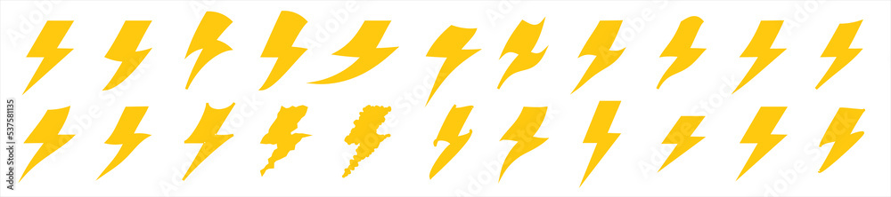 Electric vector icons, isolated. Bolt lightning flash icons. Flash ...