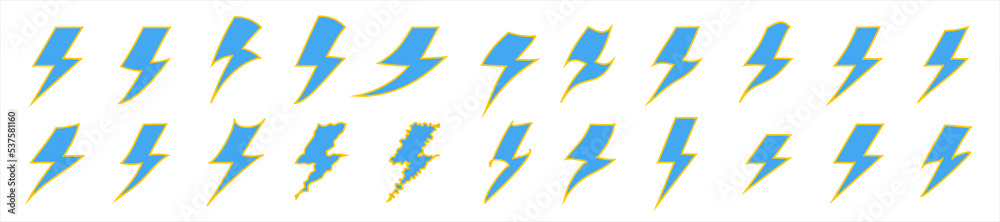 Electric vector icons, isolated. Bolt lightning flash icons. Flash ...