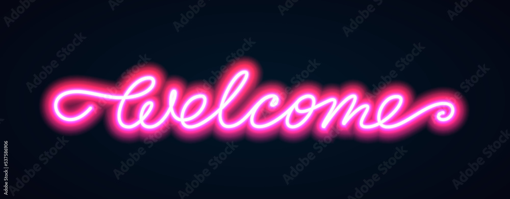 Welcome script neon extra glowing banner. Glow bright club signboard ...