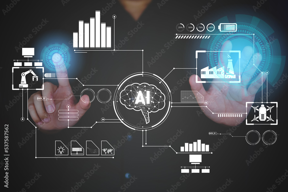 AI technology concept, people touch visual screen and using AI for ...