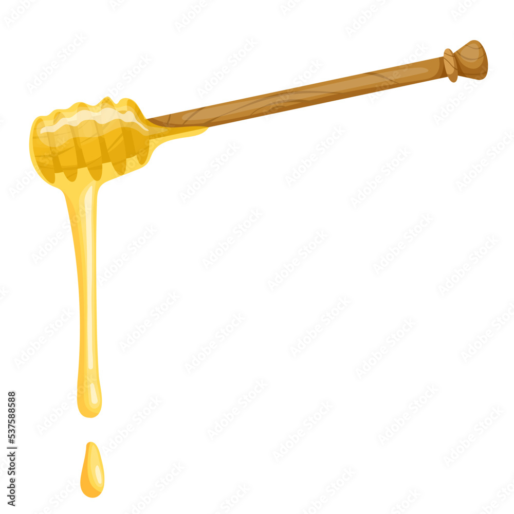Wooden spoon-spindle with honey. Cartoon vector graphics. Stock Vector ...