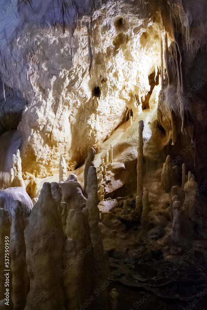 spectacular stalagmites and stalactites formations. scene inside one of ...