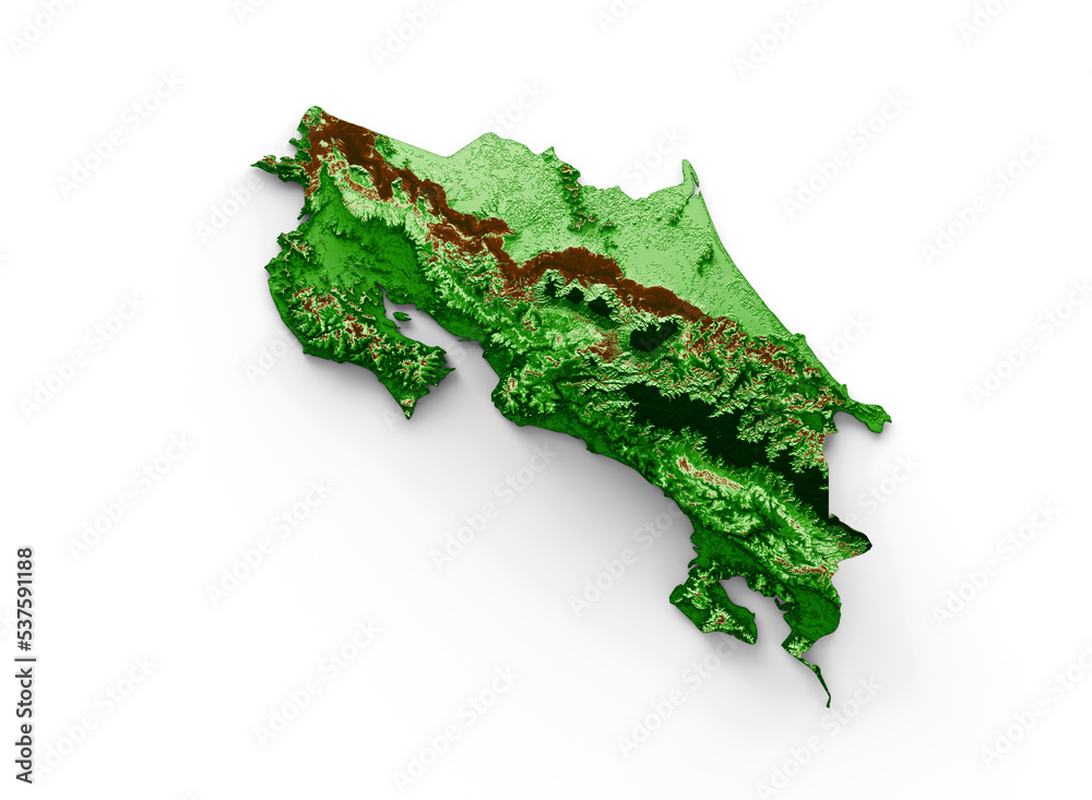 Costa Rica Topographic Map 3d realistic map Color 3d illustration Stock ...