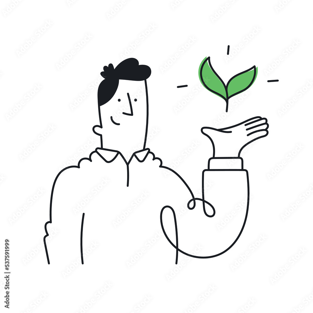 Businessman holding a plant. Concept of ecology, nature protection ...