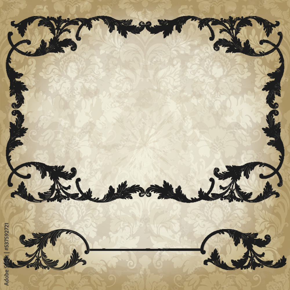 Vintage border frame with retro ornament pattern in antique baroque ...