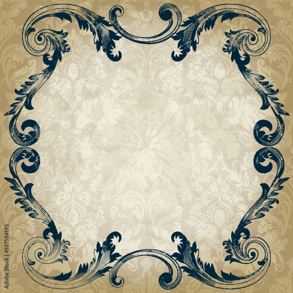 Vintage border frame engraving with retro ornament pattern in antique ...