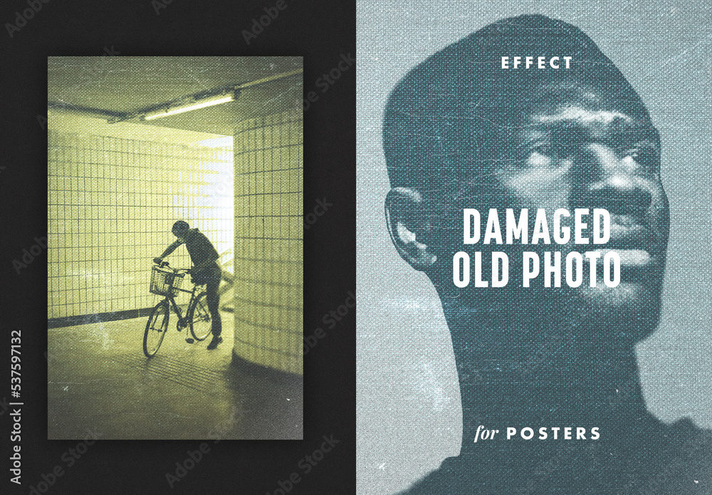 Damaged Old Poster Photo Effect Mockup Stock Template | Adobe Stock