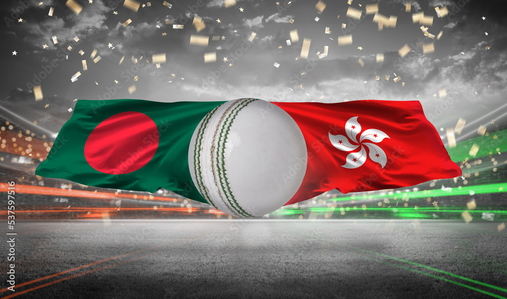 Bangladesh vs Hong Kong cricket flags with trophy celebration stadium ...