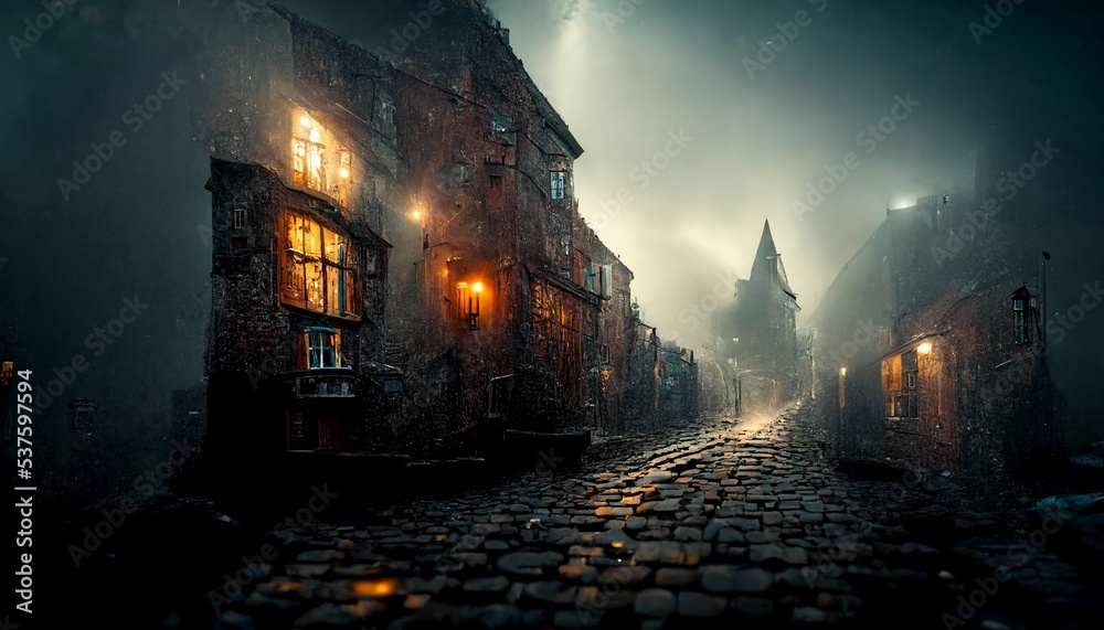 Dark Cobblestone Street