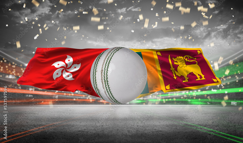 Hong Kong vs Sri Lanka cricket flags with trophy celebration stadium 3d ...