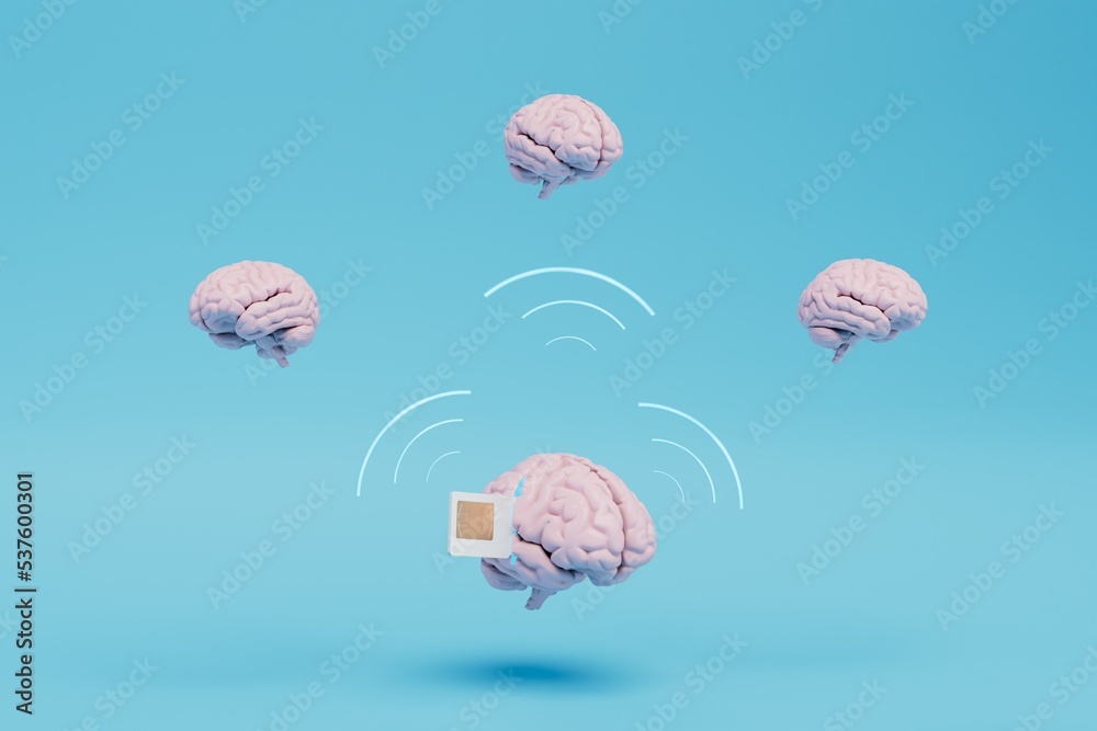 transfer of information via Wi-Fi. the brain with a SIM card transmits ...