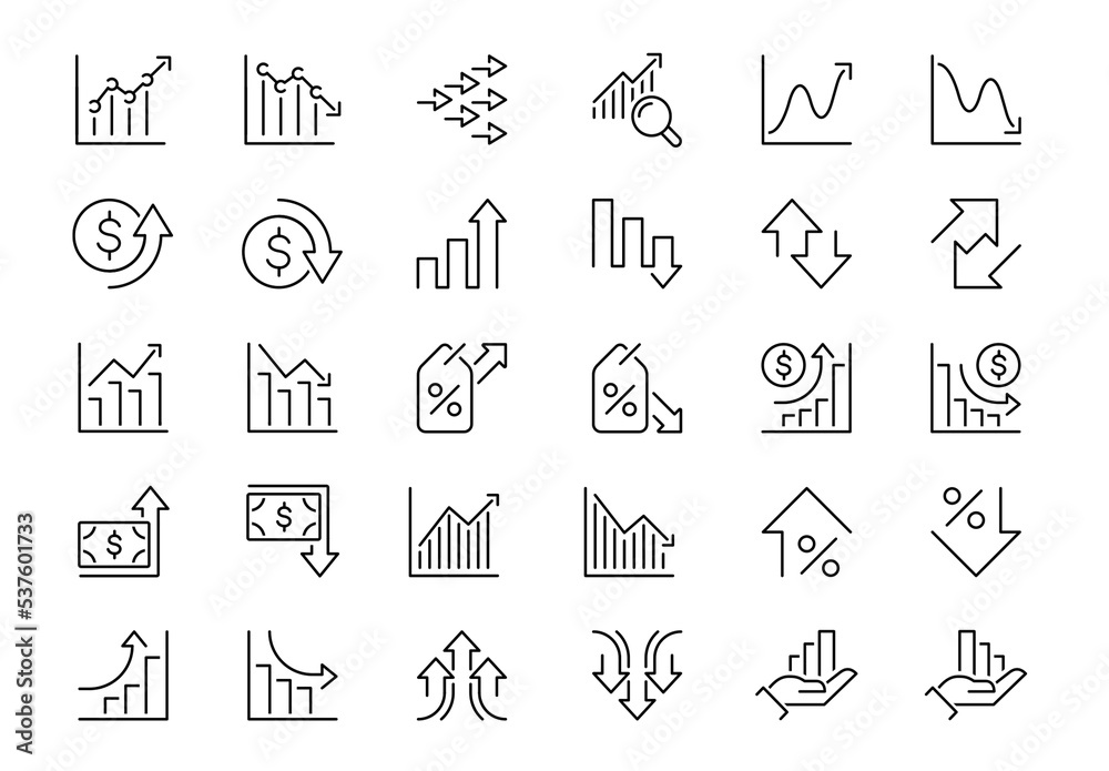 Increase-Decrease Concepts Outline Icons Set Stock Template | Adobe Stock