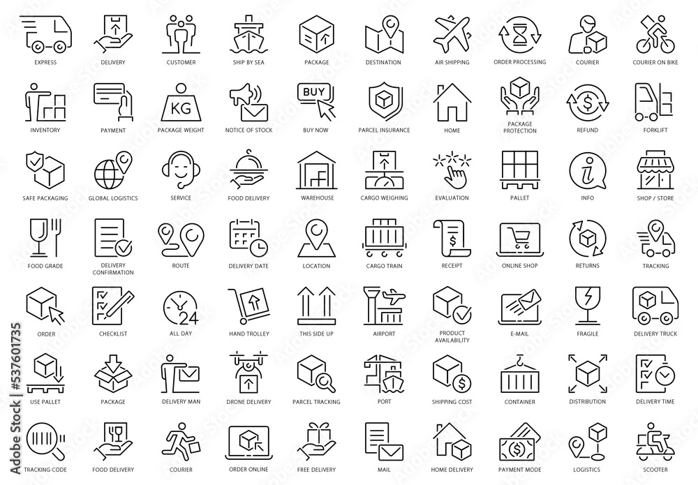 Delivery and Logistics Outline Icons Set Stock Template | Adobe Stock