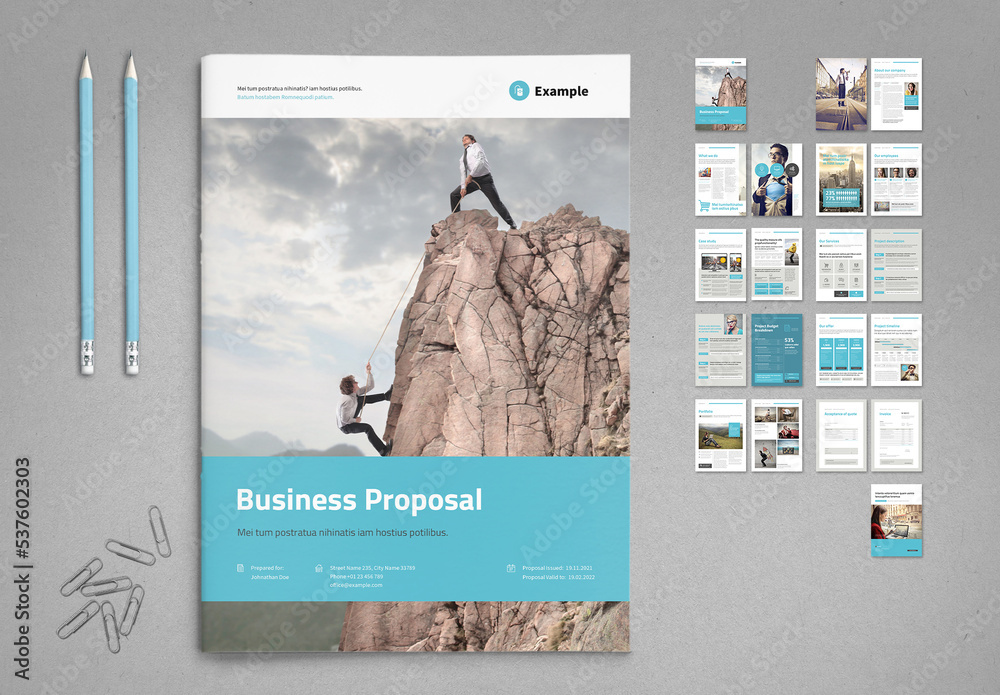 Business Proposal in Light Colors with Cyan and Blue Elements Stock ...