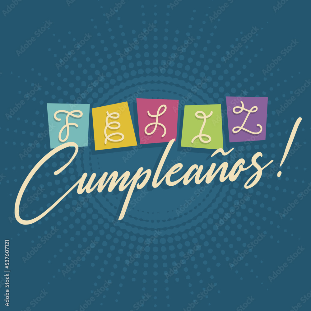 Vector Feliz Cumpleanos, translated Happy Birthday lettering design ...