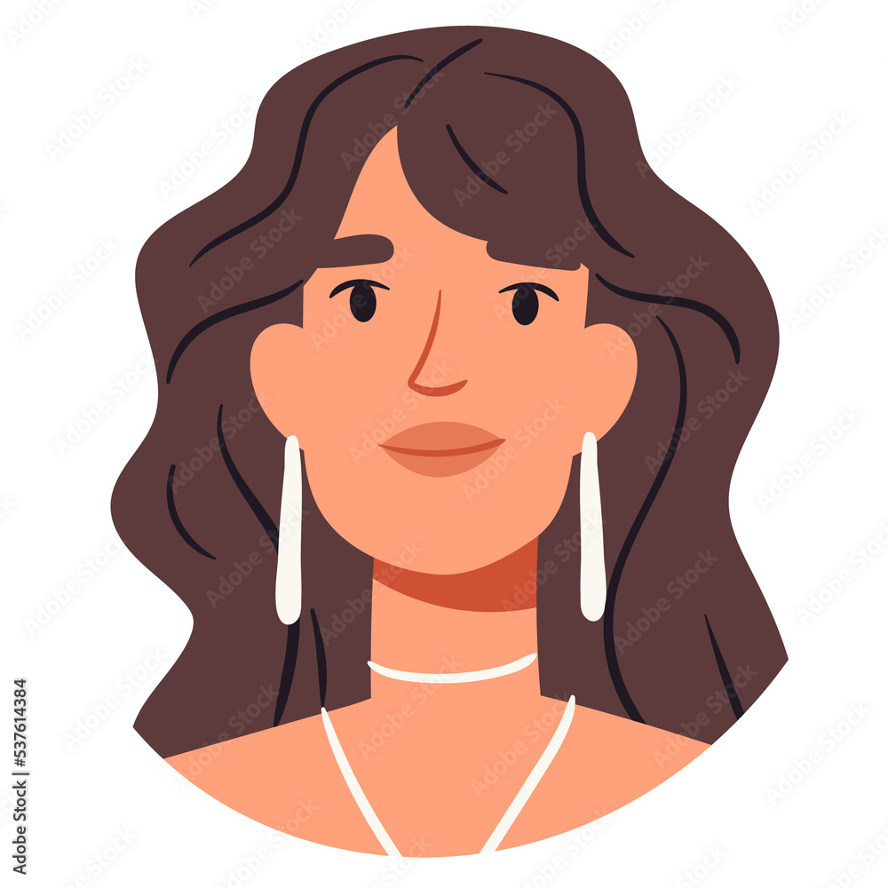 Cartoon Beautiful stunning woman avatar, cute girl portrait, brown hear ...