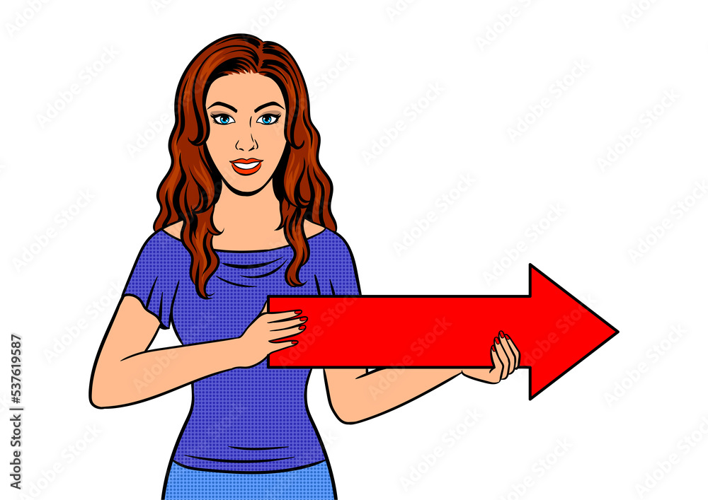 Girl holding red arrow pop art style PNG illustration with transparent ...