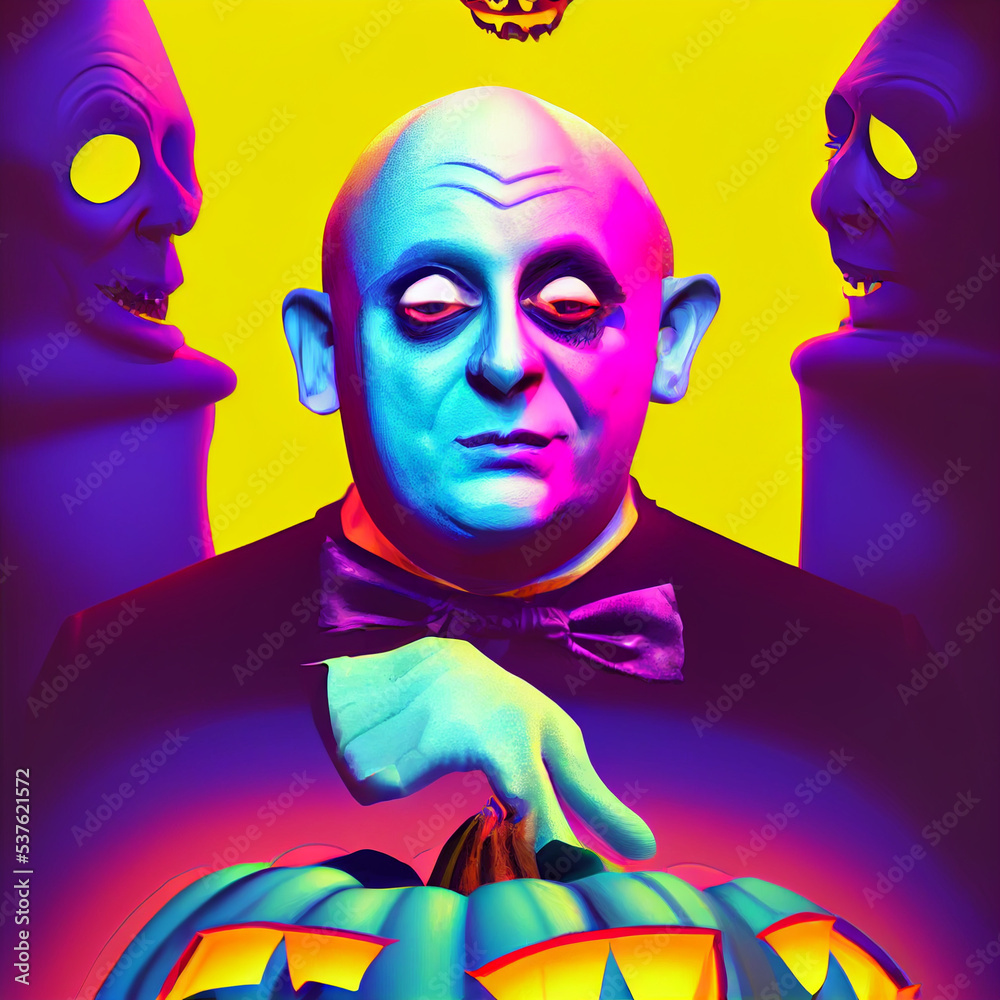 colorful humorous horror illustration of uncle fester addams bright ...