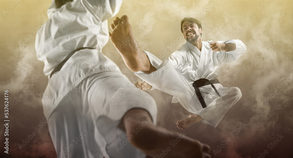 Karate masters. Smoke background Stock Photo | Adobe Stock