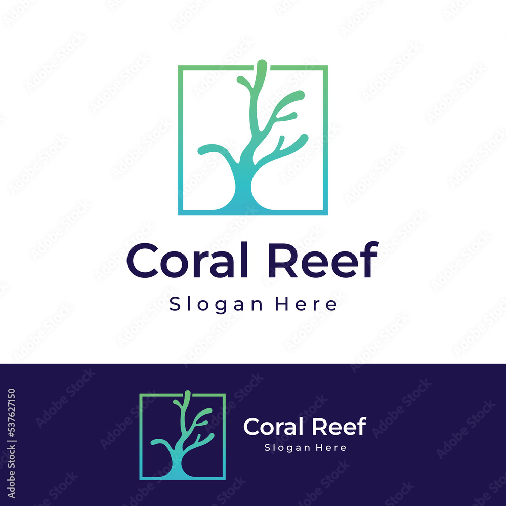 Beautiful colorful underwater natural coral reef logo creative design ...