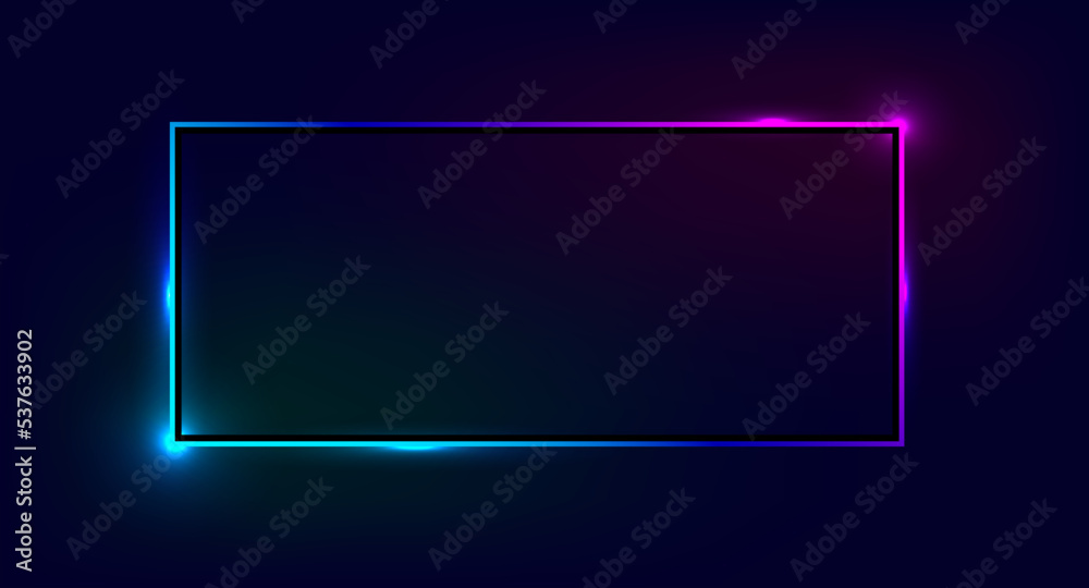 Neon rectangular frame with shining effects on a dark background. Stock ...