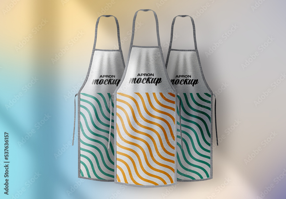 Apron Set Mockup – Dual Kitchen Aprons Featuring Wavy Abstract Patterns ...