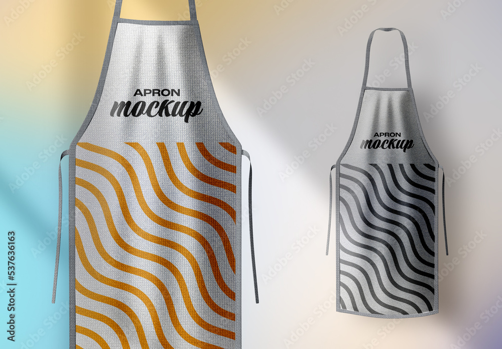 Apron Mockup Set – Realistic Kitchen and Chef Aprons with Abstract Wave ...