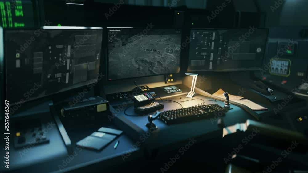 Operating the high tech radar scanner system from the military control ...