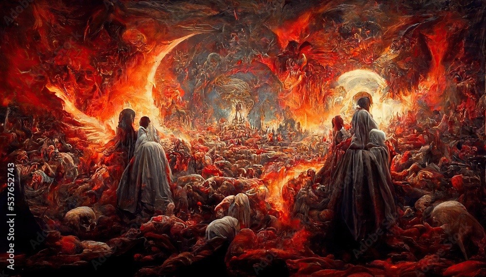 A large group of people is suffering their punishments and expiating ...