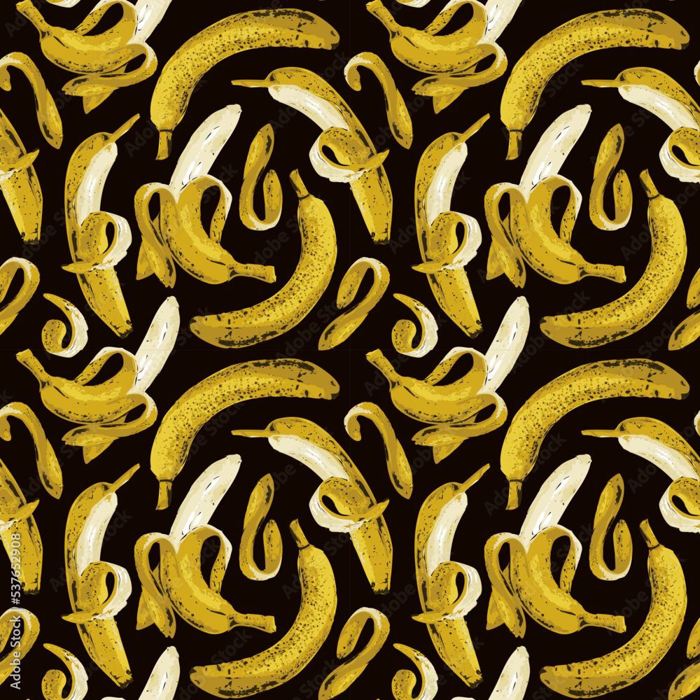 Seamless pattern with ripe bananas on backdrop. Fruit vector background ...