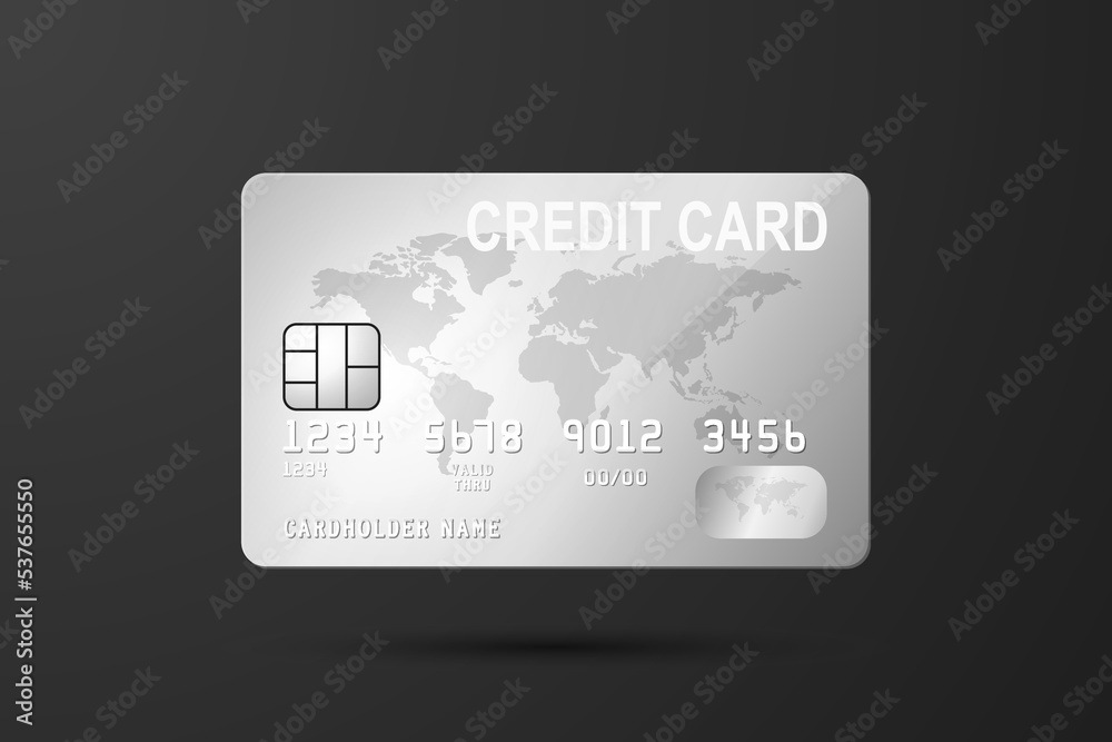 Vector 3d Realistic Gray Silver Credit Card on Black Background. Design ...