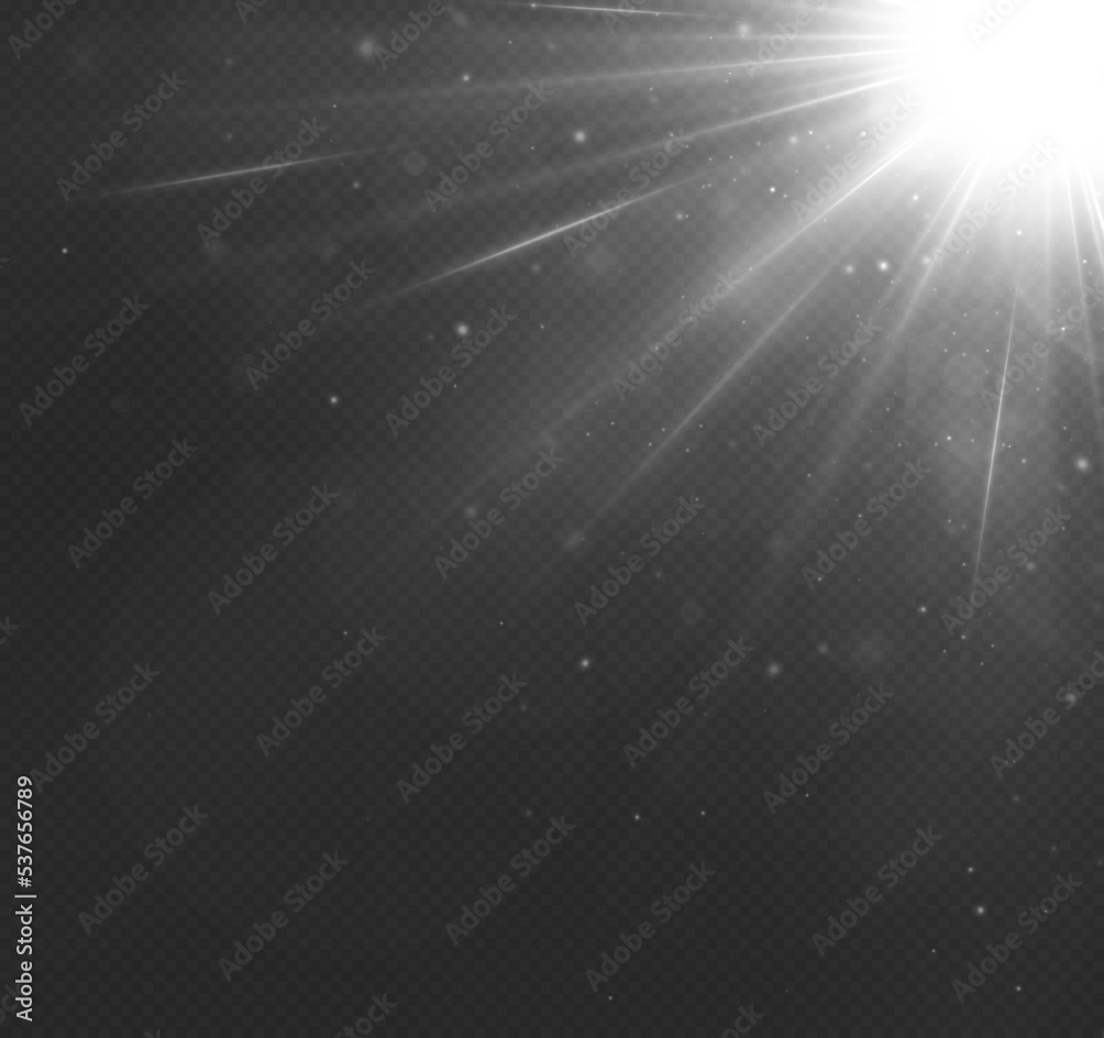Shining silver sun, bright flash on a transparent background. Bright ...