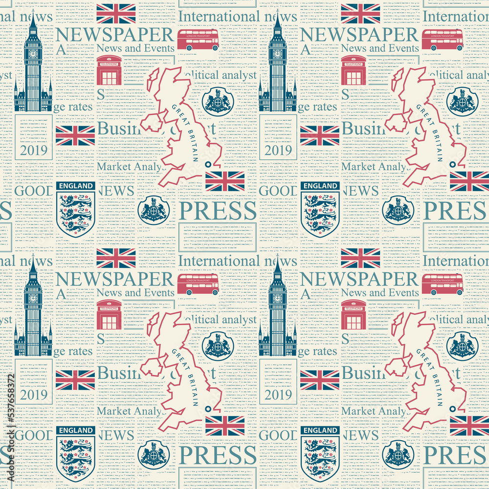 Vector seamless pattern with UK or London newspaper. Decorative page of ...